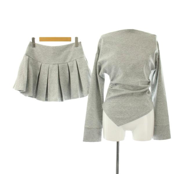 ミナグラム MINA GRAM ギャザートップス×プリーツスカート セットアップ グレー /CX ■OS ■SH レディース【表記サイズ】サイズ表記なし(実寸サイズをご参考ください。)【実寸サイズ】肩幅：47cm　身幅：37cm　着丈：46...