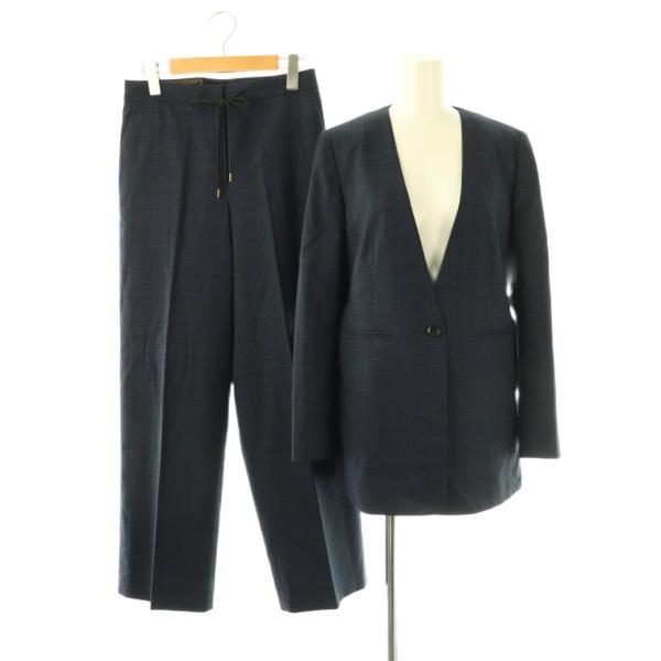 トゥモローランドコレクション TOMORROWLAND collection Loro Piana MOVING セットアップ 上下 ジャケット ノーカラー パンツ 36 紺【ブランド】トゥモローランドコレクション TOMORROWLAND...