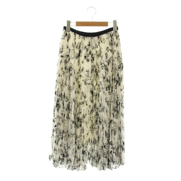 オブリ OBLI フラワープリントプリーツスカート F ホワイト ブラック /ES ■OS レディース【ブランド】オブリ OBLI【表記サイズ】F【実寸サイズ】ウエスト：62〜cm　ヒップ：約120cm　スカート丈：79cm　　【素材】表地...