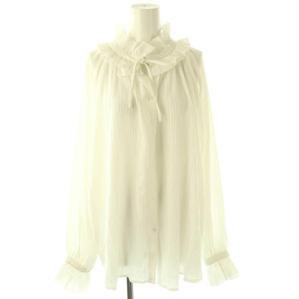 ロネル RONEL 24AW フリルネックブラウス シャツ M ホワイト /ES ■OS レディース【表記サイズ】M【実寸サイズ】身幅：66cm　着丈：68cm　ゆき丈：82cm　　【素材】レーヨン、ポリエステル、ポリウレタン【色】ホワイト...