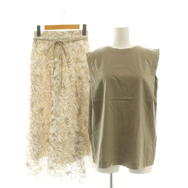 未使用品 アプワイザーリッシェ Apuweiser-riche 配色レーススカート×カットソーセット ノースリーブ フラワーレース 0ベージュ 白 /CX ■OS レディース【ブランド】アプワイザーリッシェ Apuweiser-riche【...