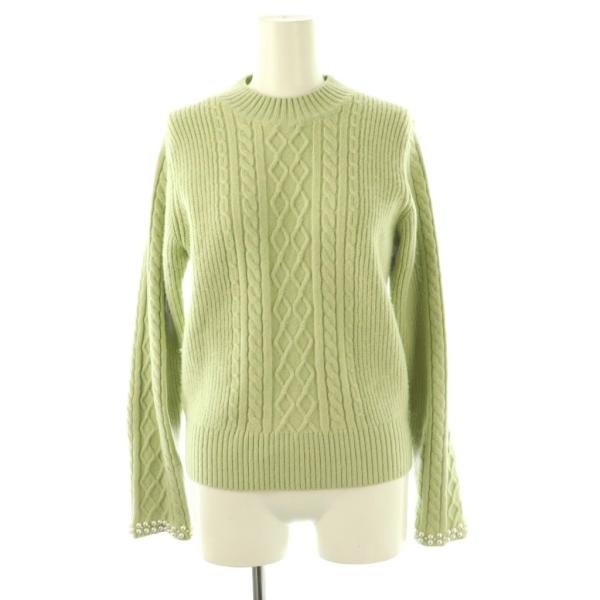ナチュラルクチュール natural couture 25AW 袖口パールもちふわニット セーター 長袖 F ライトグリーン /HK ■OS レディース【表記サイズ】F【実寸サイズ】肩幅：33cm　身幅：43cm　着丈：50cm　袖丈：58...
