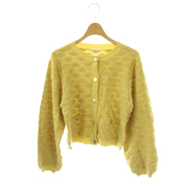 ナチュラルクチュール natural couture 24SS もくもく柄クルーネックカーディガン イエロー /DF ■OS レディース【表記サイズ】サイズ表記なし（実寸サイズをご参考ください。）【実寸サイズ】肩幅：32.5cm　身幅：42...