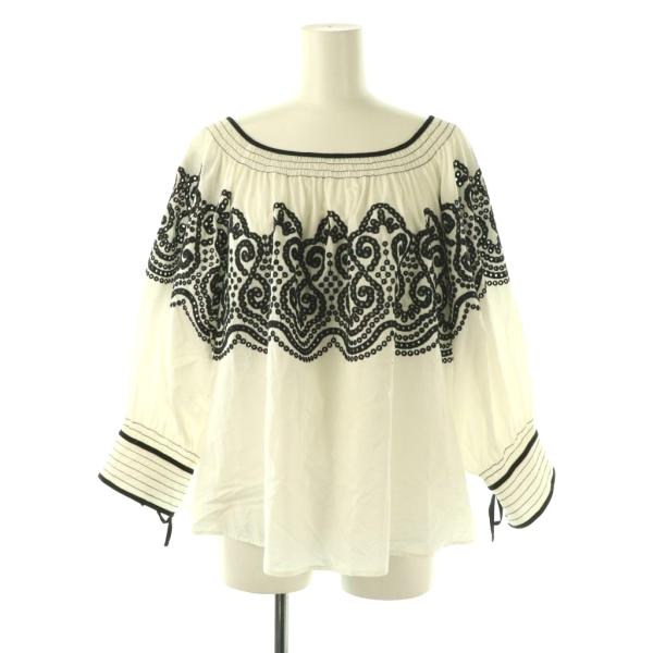 ダイアグラム グレースコンチネンタル Diagram GRACE CONTINENTAL ステッチギャザートップ カットソー 刺繍 七分袖 36 ホワイト ブラック /HK ■OS レディース【ブランド】ダイアグラム グレースコンチネンタル...