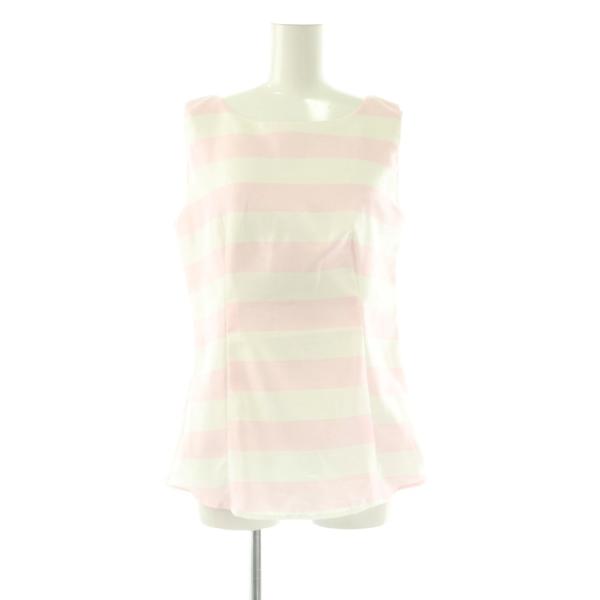 ジェンヌ JENNNE ペプラムボーダーブラウス ノースリーブ プルオーバー M ピンク 白 /NR ■OS ■SH レディース【表記サイズ】M【実寸サイズ】身幅：42.5cm　総丈：61.5cm　　【素材】表地 ポリエステル　裏地 ポリエ...