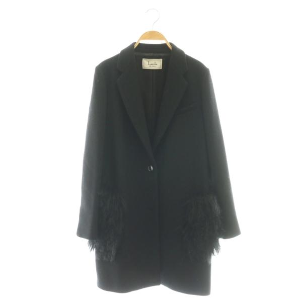 ラウラ Laula チェスターコート ラムファー アウター 1 ブラック /DF ■OS レディース【ブランド】ラウラ Laula【表記サイズ】1【実寸サイズ】肩幅：38cm　身幅：46cm　着丈：79.5cm　袖丈：57cm　　【素材】表...