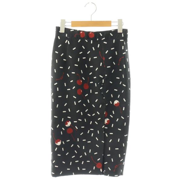 スレトシス Sretsis サクランボ 総柄タイトスカート ロング スリット US2 ブラック /HK ■OS レディース【表記サイズ】US2【実寸サイズ】ウエスト：66cm　ヒップ：84cm　スカート丈：68cm　　【素材】表地：ポリエス...