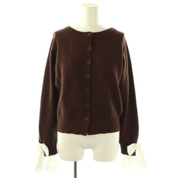 ナチュラルクチュール natural couture 袖口リボンクルーネックカーディガン ニット F ブラウン /ES ■OS レディース【表記サイズ】F【実寸サイズ】肩幅：38cm　身幅：47cm　着丈：45.5cm　袖丈：65cm　　【...