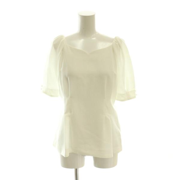 未使用品 アプワイザーリッシェ Apuweiser-riche 洗えるハートネックブラウス シャツ 1 白 ホワイト パフスリーブ 半袖 /AG ■OS【ブランド】アプワイザーリッシェ Apuweiser-riche【表記サイズ】1【実寸サ...