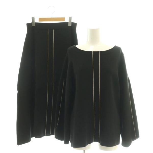 エレストリオフ ELE STOLYOF ニット セットアップ プルオーバー フレアスカート 38 ブラック /DF ■OS ■SH レディース【表記サイズ】38【実寸サイズ】肩幅：58cm　身幅：48cm　着丈：54cm　袖丈：34cm　ス...