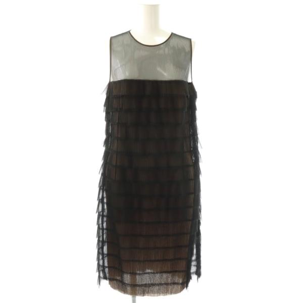 アクリス AKRIS チュール ティアード ノースリーブ ワンピース 膝丈 ブラック /HK ■OS レディース【ブランド】アクリス AKRIS【表記サイズ】サイズ表記なし【実寸サイズ】身幅：42cm　着丈：88cm　　【素材】表地：ポリエ...