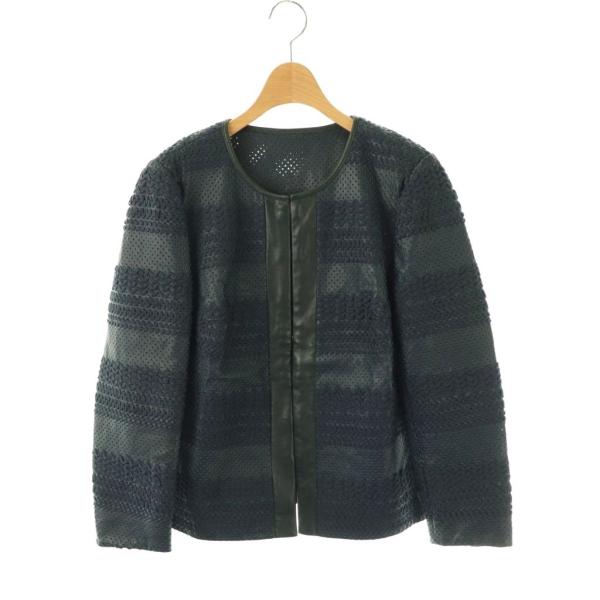 トリーバーチ TORY BURCH レザーノーカラージャケット 8 ネイビー /DO ■OS レディース【ブランド】トリーバーチ TORY BURCH【表記サイズ】8【実寸サイズ】肩幅：38cm　身幅：44cm　着丈：54.5cm　袖丈：5...