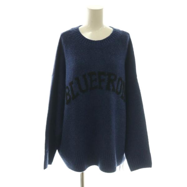 未使用品 ブルーフロンセ BLUE FRONCE バックボタンロゴニットプルオーバー ニット セーター ウール混 38 青 ブルー 長袖【表記サイズ】38【実寸サイズ】肩幅：約59cm　身幅：約66cm　着丈：約59cm　袖丈：約46cm　...
