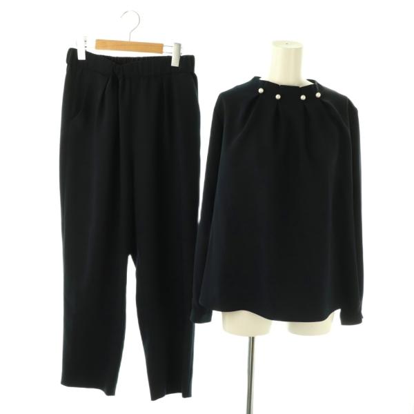 ヴァンネイビー VinNAVY フェイクパール装飾セットアップ ブラウス パンツ プルオーバー イージー 9 紺 /CX ■OS ■SH レディース【表記サイズ】9【実寸サイズ】ジャケット 肩幅：38cm　ジャケット 身幅：52cm　ジャケ...