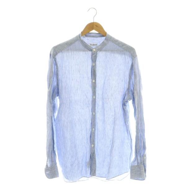 エッリコ フォルミコラ ERRICO FORMICOLA リネン ストライプ バンドカラーシャツ 16 1/2 42 ブルー /DF ■OS レディース【表記サイズ】16 1/2 42【実寸サイズ】肩幅：47cm　身幅：54cm　着丈：76...