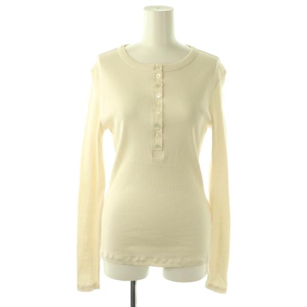 ローエ ROHE ヘンリーネックリブカットソー 長袖 36 アイボリー /ES ■OS レディース【表記サイズ】36【実寸サイズ】肩幅：39cm　身幅：37cm　着丈：59cm　袖丈：63cm　　【素材】綿【色】アイボリー【状態】首周りに薄...