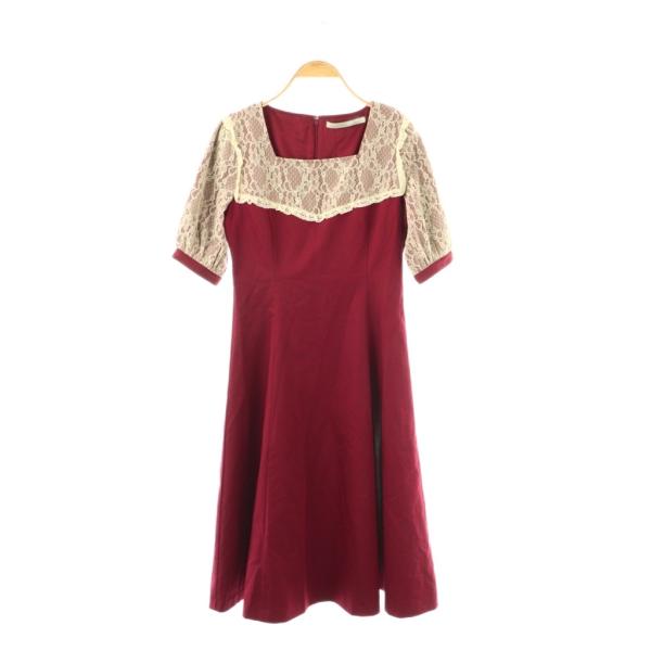 メゾンドフルール Maison de FLEUR Petite Robe canone バラに触れてみるワンピース レース スクエアネック S 赤 ベージュ /CX ■OS ■SH レディース【表記サイズ】S【実寸サイズ】肩幅：36cm　身...