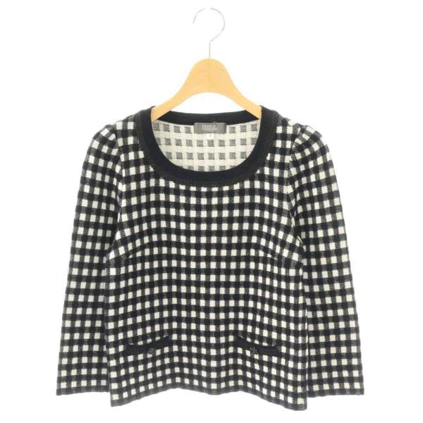 フランコフェラーロ FRANCO FERRARO ギンガムチェックニット カットソー 長袖 2 ブラック ホワイト /DO ■OS レディース【ブランド】フランコフェラーロ FRANCO FERRARO【表記サイズ】2【実寸サイズ】肩幅：3...