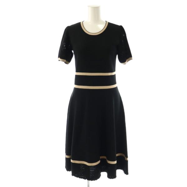 トゥービーシック TO BE CHIC ボーダーフリルニットワンピース 半袖 40 ブラック ベージュ /ES ■OS レディース【ブランド】トゥービーシック TO BE CHIC【表記サイズ】40【実寸サイズ】肩幅：31cm　身幅：38c...