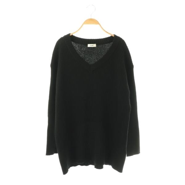 ハウント HAUNT ウール Vネックチュニックニット 36 ブラック /ES ■OS レディース【表記サイズ】36【実寸サイズ】肩幅：55cm　身幅：52cm　着丈：72cm　袖丈：52cm　　【素材】毛【色】ブラック【状態】毛羽立ちがあ...