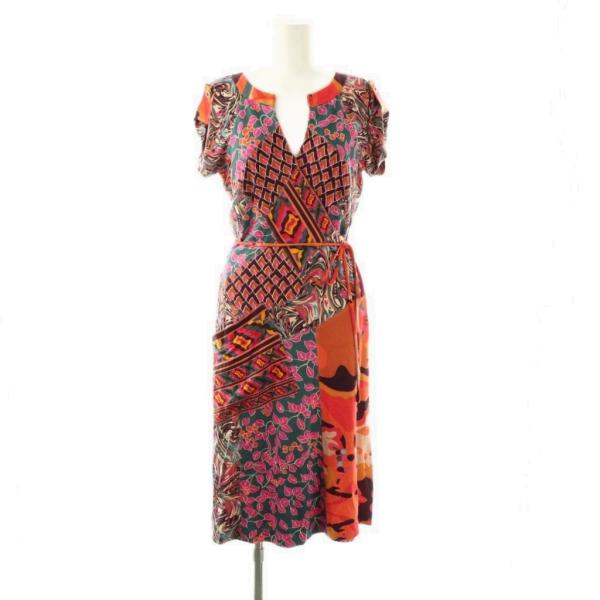 ダイアンフォンファステンバーグ DIANE von FURSTENBERG 柄 シルク カシュクールワンピース 膝丈 フレンチスリーブ 4 オレンジ /HK ■OS レディース【ブランド】ダイアンフォンファステンバーグ DIANE von ...