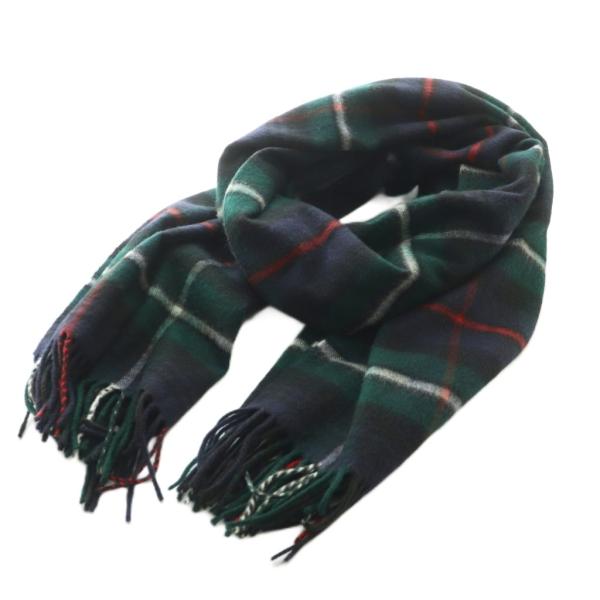 グレンプリンス Glen Prince mackenzie カシミヤ大判ストール フリンジ チェック柄 緑 黒 紺 赤 /MI ■OS レディース【ブランド】グレンプリンス Glen Prince【表記サイズ】表記なし【実寸サイズ】全長（フ...