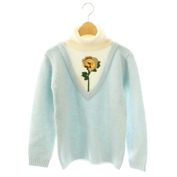 グッチ GUCCI タートルネックニット セーター 長袖 ウール 10 アイボリー ライトブルー /NR ■OS キッズ【ブランド】グッチ GUCCI【表記サイズ】10【実寸サイズ】肩幅：37cm　身幅：41.5cm　着丈：56.5cm　袖...