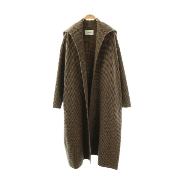 アナディス dun a dix ウール混千鳥格子ロングコート アウター 38 ベージュ ダークブラウン /DO ■OS ■SH レディース【ブランド】アナディス dun a dix【表記サイズ】38【実寸サイズ】肩幅：55cm　身幅：61c...