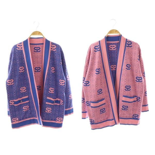 サンドロ sandro カーディガン ニット 0 ピンク 青 ブルー リバーシブル 総柄 長袖 /AZ レディース【表記サイズ】0【実寸サイズ】肩幅：53cm　身幅：53cm　着丈：66cm　袖丈：41cm　　【素材】レーヨン、ポリエステル...