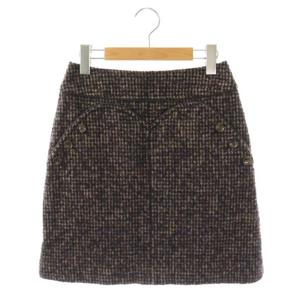 ハーリップトゥ Scallop Frayed Tweed skirt スカート ミニ チェック M ライトベージュ ブラウン ダークネイビー /DO ■OS レディース【ブランド】ハーリップトゥ Her lip to【表記サイズ】M【実寸サ...