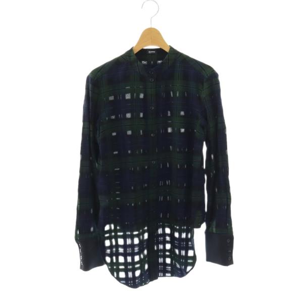 ジルサンダー JIL SANDER ネイビー コットンスイッチヘムチェックシャツ 36 グリーン ネイビー /ES ■OS ■SH レディース【ブランド】ジルサンダー JIL SANDER【表記サイズ】36【実寸サイズ】肩幅：40cm　身幅...