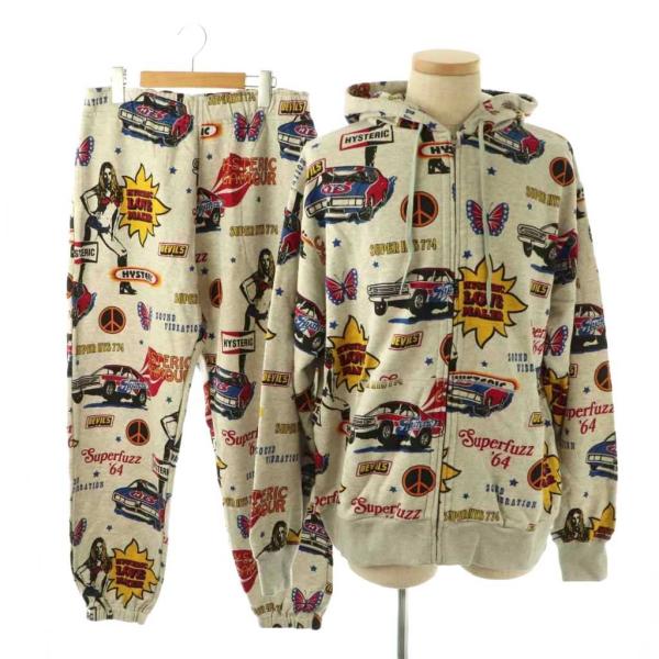 未使用品 ヒステリックグラマー HYSTERIC GLAMOUR 25SS LOVE MAKER柄 パーカー パンツ セットアップ スウェット L グレー マルチカラー【ブランド】ヒステリックグラマー HYSTERIC GLAMOUR【表記...