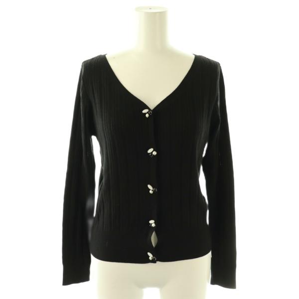 レッセパッセ LAISSE PASSE Vネック カーディガン ビジュー装飾 38 ブラック /CX ■OS レディース【ブランド】レッセパッセ LAISSE PASSE【表記サイズ】38【実寸サイズ】肩幅：34cm　身幅：41cm　着丈：...