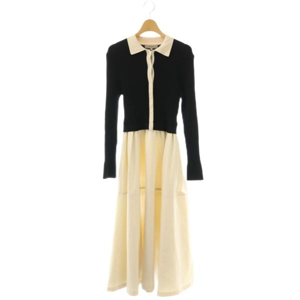 ジャスグリッティー JUSGLITTY 25SS 衿ニットドッキングワンピース ロング 長袖 2 ブラック /HK ■OS  レディース【ブランド】ジャスグリッティー JUSGLITTY【表記サイズ】2【実寸サイズ】肩幅：36cm　身幅：3...