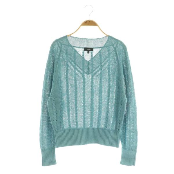 セオリー Theory SAG HARBOR TEXTURED PULLOVER Vネックニット セーター 長袖 リネン混 S ブルー /MY ■OS レディース【ブランド】セオリー Theory【表記サイズ】S【実寸サイズ】身幅：50cm...
