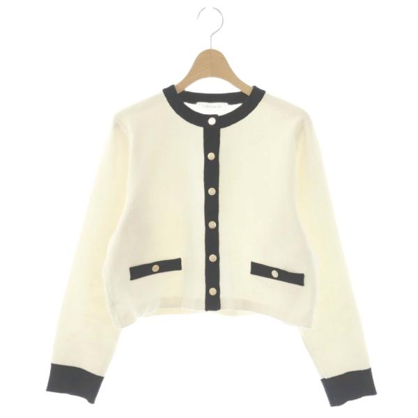 ルーニィ LOUNIE 25AW バイカラーショートカーディガン ニット 長袖 F ホワイト ブラック /HK ■OS レディース【ブランド】ルーニィ LOUNIE【表記サイズ】F【実寸サイズ】肩幅：38.5cm　身幅：50cm　着丈：41...