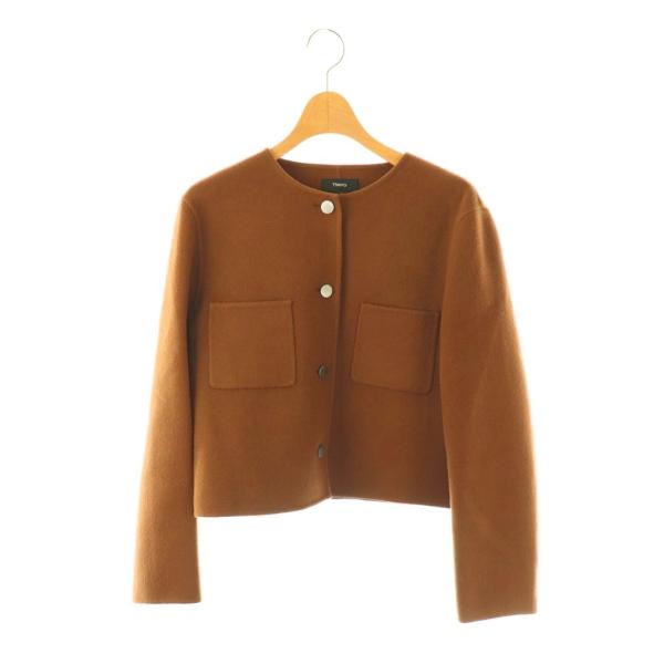 セオリー Theory Luxe New Divide SH Crop JKT DF ノーカラージャケット カシミヤ混 2 ブラウン /HK ■OS レディース【ブランド】セオリー Theory【表記サイズ】2【実寸サイズ】肩幅：40cm　...