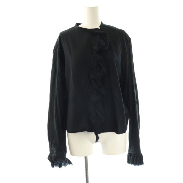 イレーヴ YLEVE CUPRA COTTON TENCEL LAWN RUFFLED BL ブラウス 長袖 2 ブラック /DO ■OS レディース【ブランド】イレーヴ YLEVE【表記サイズ】2【実寸サイズ】肩幅：44cm　身幅：57c...