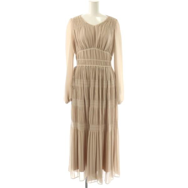 ハーリップトゥ Her lip to 24AW Majolica Pleated Chiffon Long Dress ワンピース Vネック シアー S ベージュ /CX ■OS レディース【表記サイズ】S【実寸サイズ】肩幅：33cm　身幅...