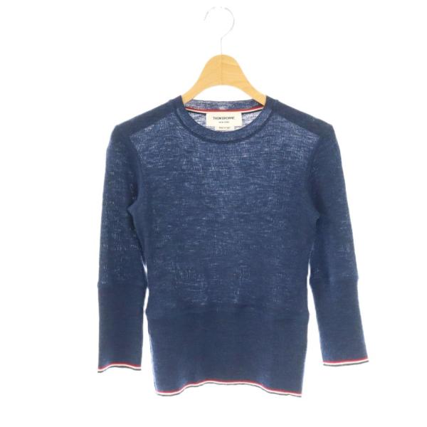トムブラウン THOM BROWNE ウール七分袖リブニット カットソー 40 ネイビー マルチカラー /DO ■OS レディース【ブランド】トムブラウン THOM BROWNE【表記サイズ】40【実寸サイズ】肩幅：36cm　身幅：35cm...