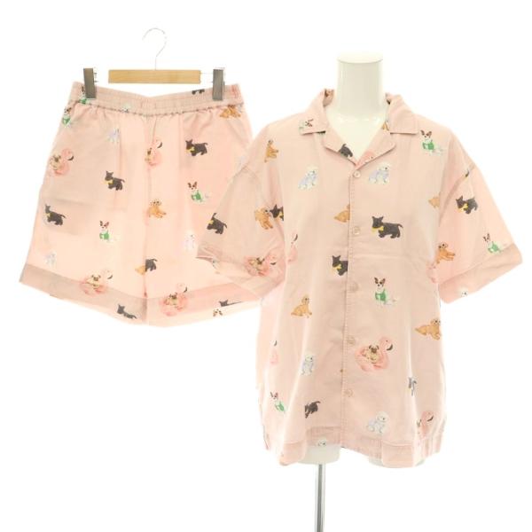 ジェラートピケ gelato pique 25SS UNISEX SUMMER DOG 総柄シャツ ハーフパンツ セットアップ 上下 ルームウェア 半袖 ピンク /HS ■OS メンズ レディース【ブランド】ジェラートピケ gelato p...