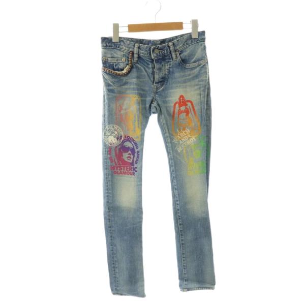 ヒステリックグラマー HYSTERIC GLAMOUR スタッズ  プリント スキニーデニムパンツ ジーンズ スリム ボタンフライ XXS ライトブルー /HS ■OS レディース【ブランド】ヒステリックグラマー HYSTERIC GLAM...