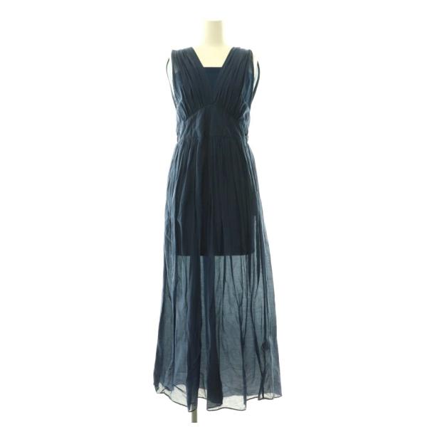 マイラン MYLAN Crinkle Maxi One Piece ワンピース シアー シルク混 インナー付き F ネイビー /CX ■OS レディース【ブランド】マイラン MYLAN【表記サイズ】F【実寸サイズ】身幅：38cm　着丈：13...