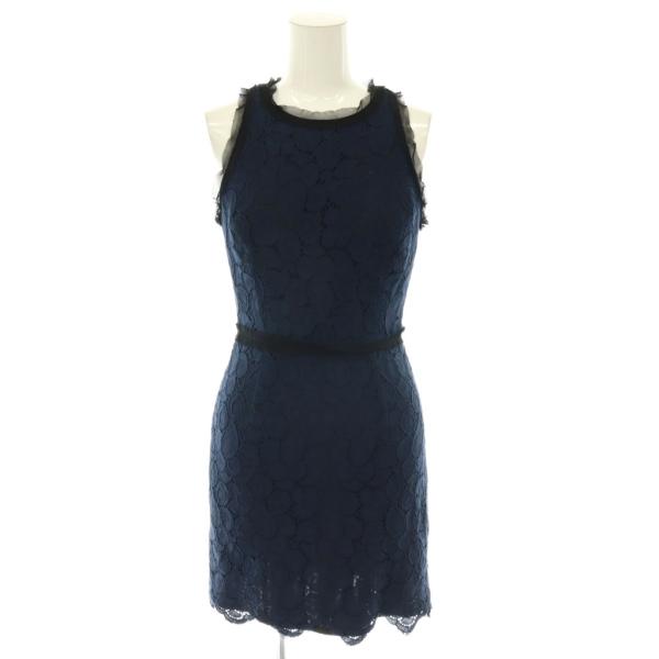ミリー milly チュールレースミニワンピース ノースリーブ 0 ネイビー ブラック /ES ■OS ■SH レディース【ブランド】ミリー milly【表記サイズ】0【実寸サイズ】身幅：37cm　着丈：約79cm　ウエスト60cm　【素材...