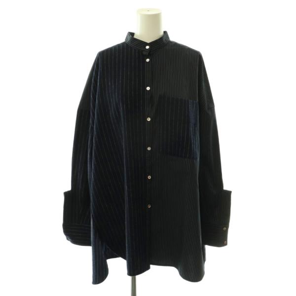 エンフォルド ENFOLD WINTER SHIRT シャツ ストライプ 切替 ウール 長袖 38 濃紺 ダークネイビー /HS ■OS レディース【ブランド】エンフォルド ENFOLD【表記サイズ】38【実寸サイズ】肩幅：67cm　身幅：...