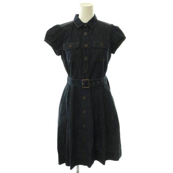 未使用品 ブルーレーベルクレストブリッジ BLUE LABEL CRESTBRIDGE パフスリーブ デニム シャツワンピース 半袖 膝丈 コットン 36 紺 /NR ■OS レディース【ブランド】ブルーレーベルクレストブリッジ BLUE ...