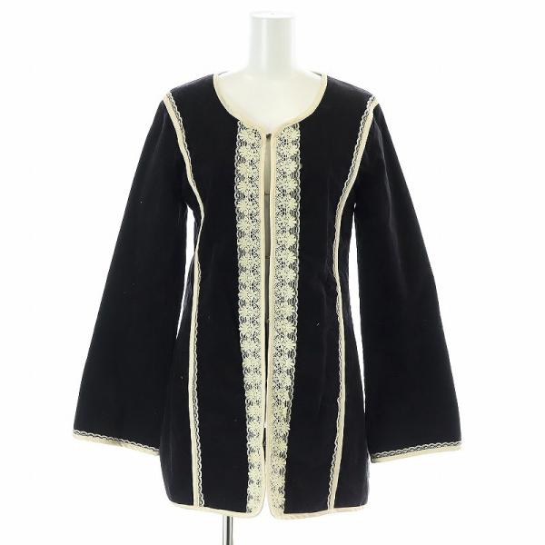 ラビリンス Labyrinth ノーカラーコート スプリング ミドル レース F 黒 ブラック /AT ■OS ■MA レディース【ブランド】ラビリンス Labyrinth【表記サイズ】F【実寸サイズ】肩幅：39cm　身幅：40cm　着丈：...