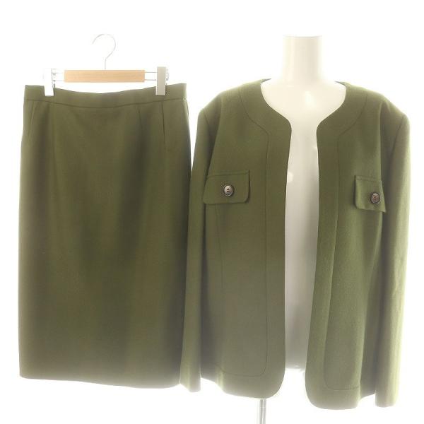 コレット KORET セットアップ ノーカラージャケット スカート ロング カーキ /HK ■OS ■GY139 ■AX レディース【表記サイズ】サイズ表記なし【実寸サイズ】ジャケット 肩幅：42cm　ジャケット 身幅：54cm　ジャケット...