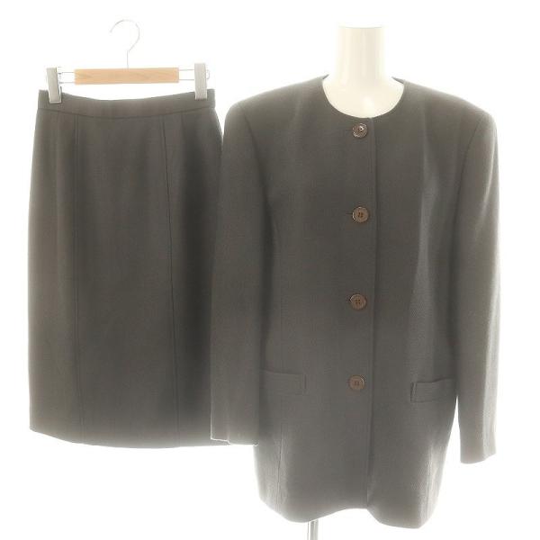 アデンダバイレナウン Addenda by RENOWN スーツ セットアップ ノーカラージャケット タイトスカート 11 7 グレー レディース【表記サイズ】ジャケット：11スカート：7【実寸サイズ】ジャケット 肩幅：41.5cm　ジャケ...