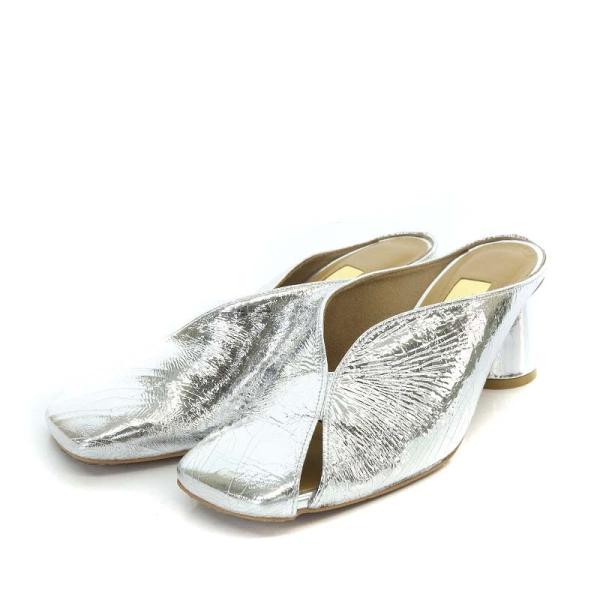 ルタロングリーズ Le Talon GRISE  LEATHER ARTY MULE 6CM サンダル チャンキーヒール レザー S 22.5cm シルバー色【表記サイズ】S（約22.5cm相当）【実寸サイズ】ヒールの高さ：5.5cm　最大...